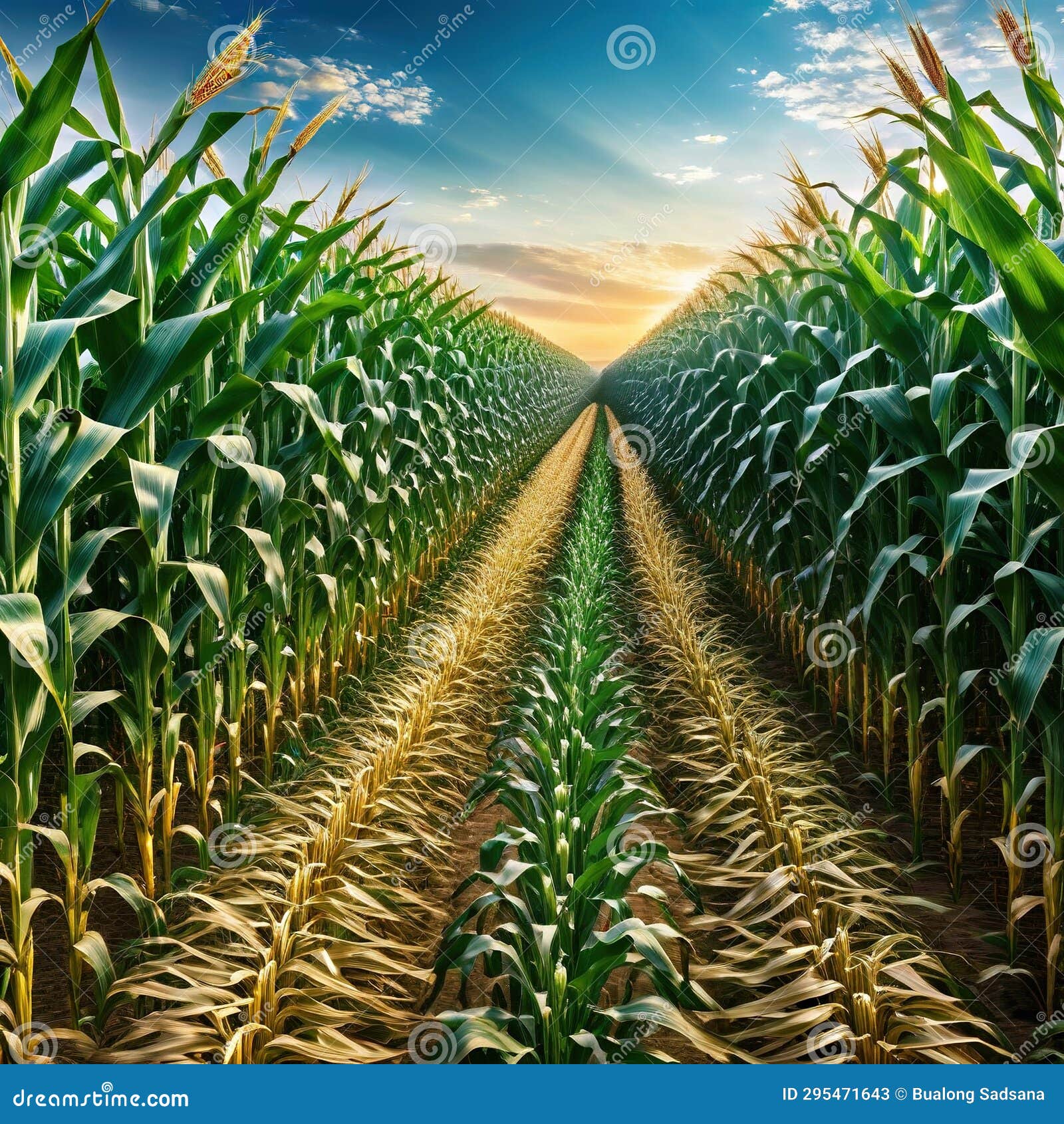 Image of Maize Field during with Rows of Tall Corn Stalks Swaying in ...