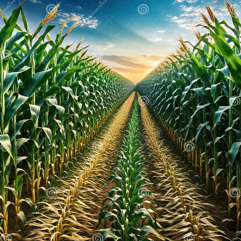 Image of Maize Field during with Rows of Tall Corn Stalks Swaying in ...