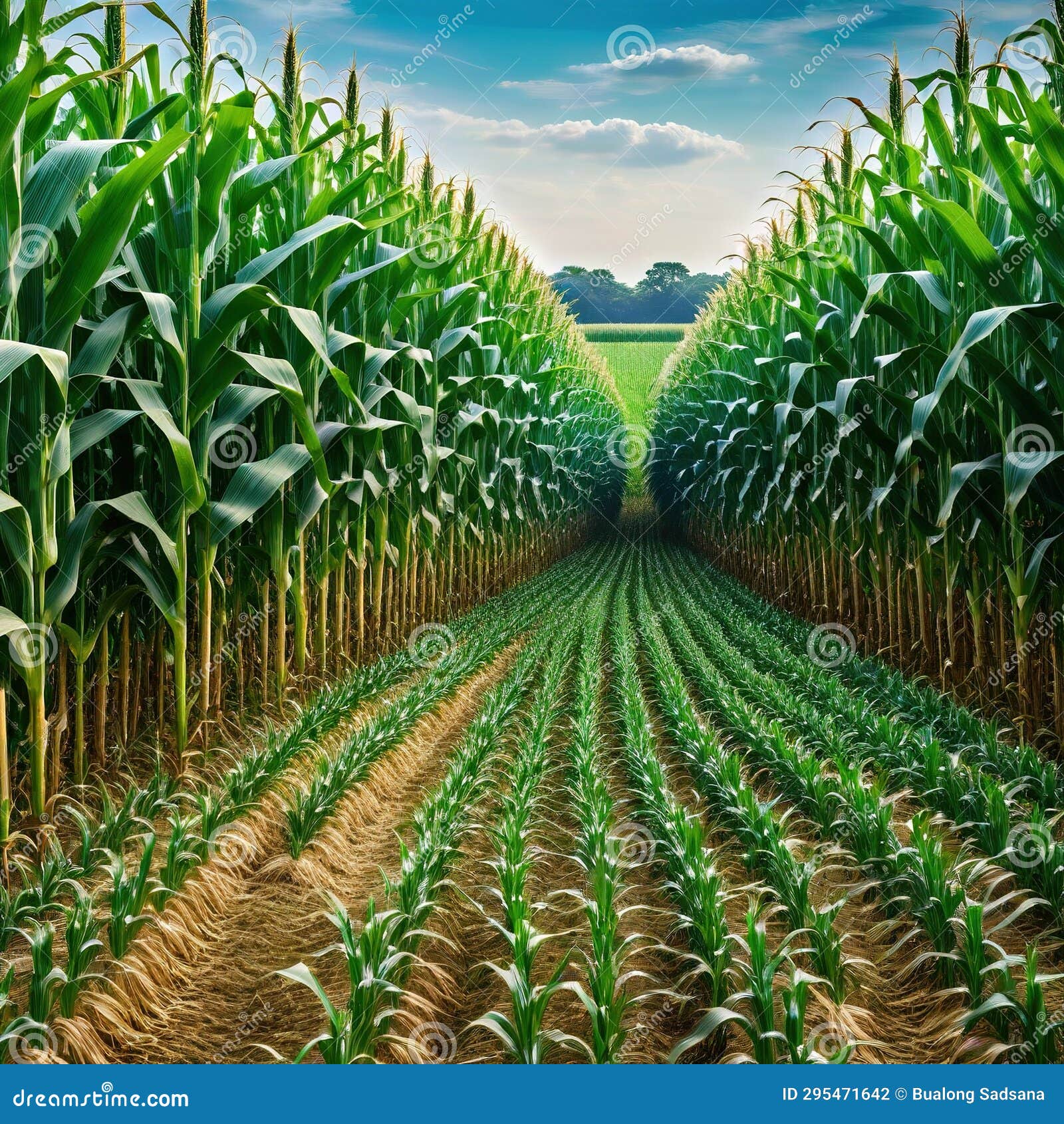 Image of Maize Field during with Rows of Tall Corn Stalks Swaying in ...