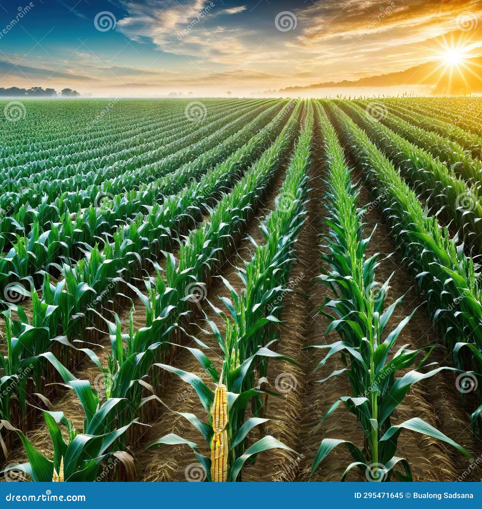 Image of Maize Field during with Rows of Tall Corn Stalks Swaying in ...