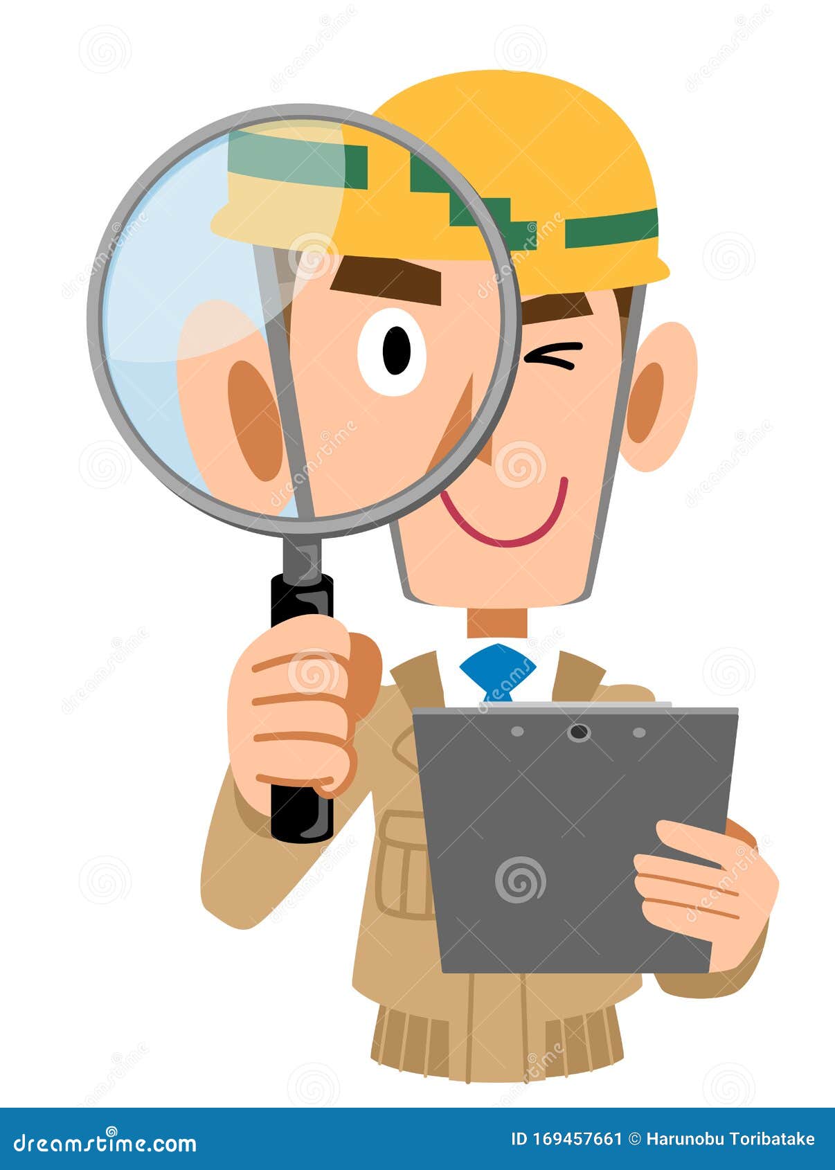 Male Construction Worker Checking and Investigating Stock Vector ...