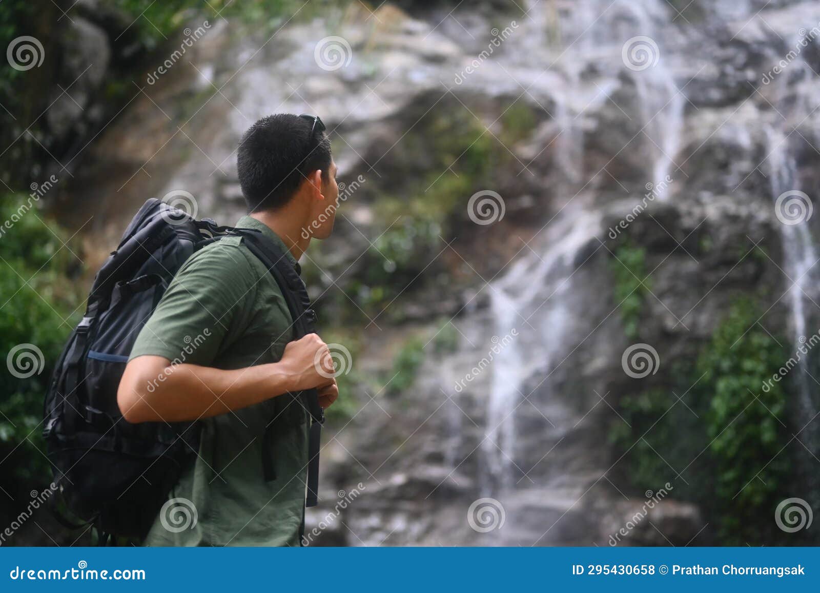 Image of Male Hiker with Backpack Enjoying the View of Beautiful ...