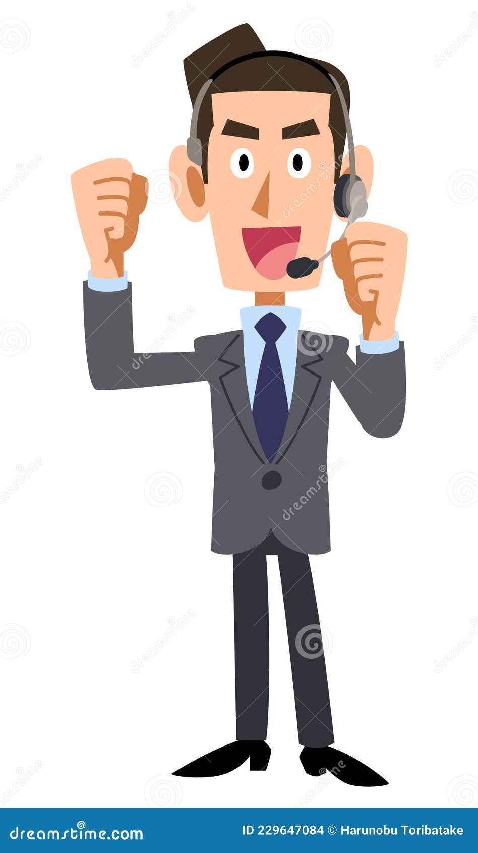 Male Operator Wearing a Headset that Guts Poses Stock Vector ...