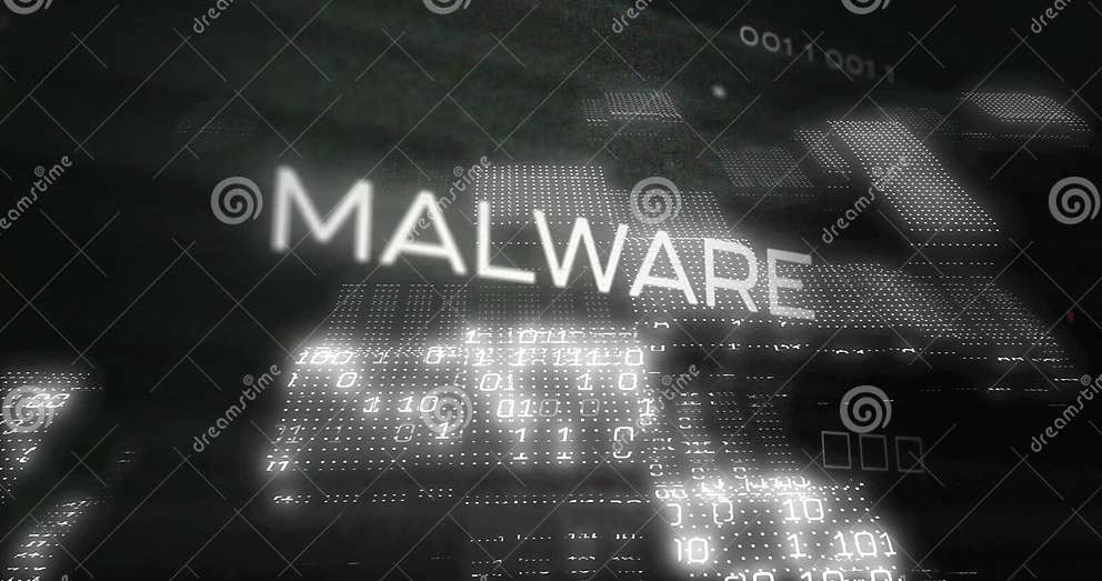 Image of Malware Text and Digital Data Processing Over Black Background ...
