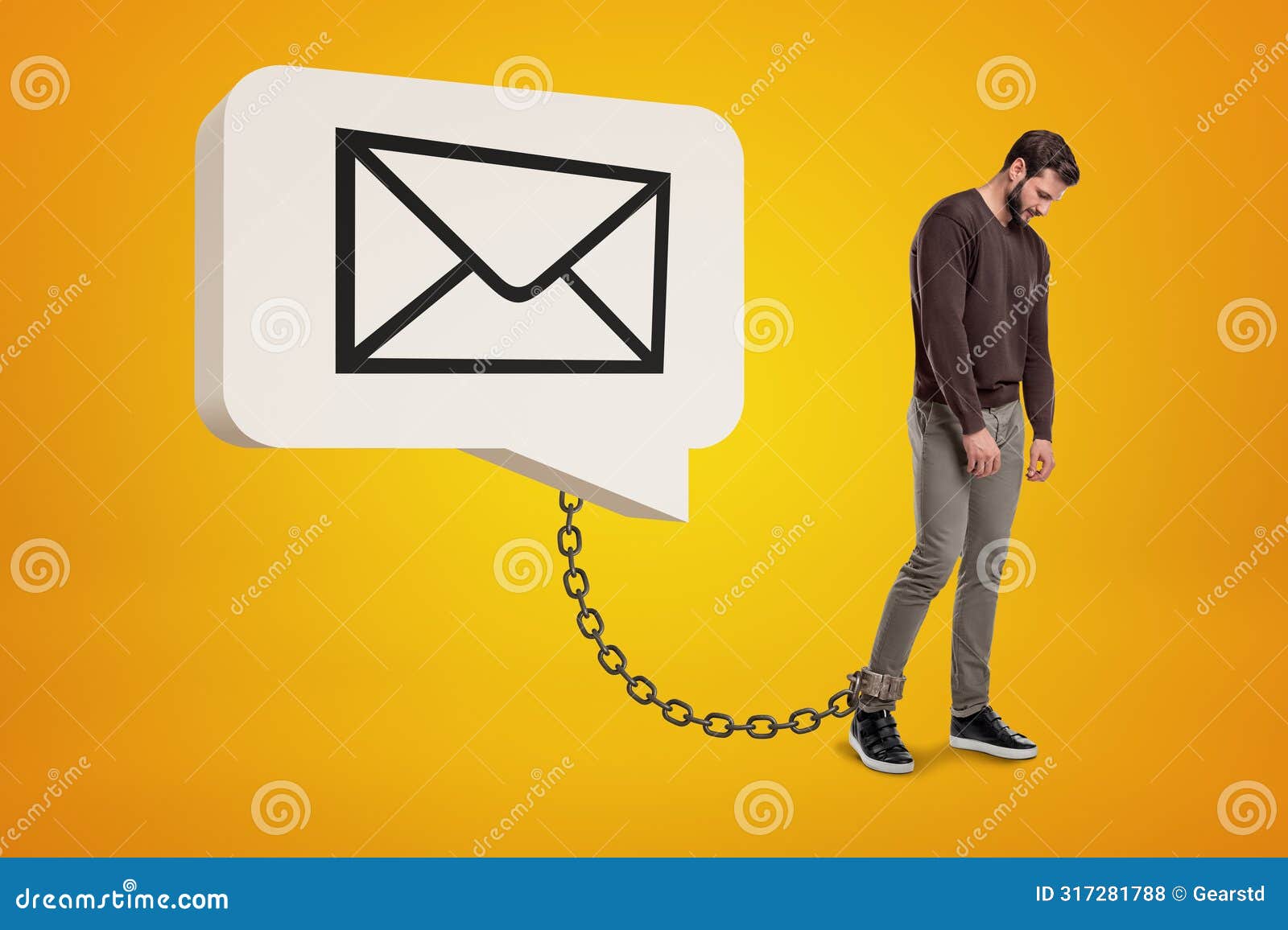 Man Chained To His Email Notifications Concept Stock Photo - Image of ...