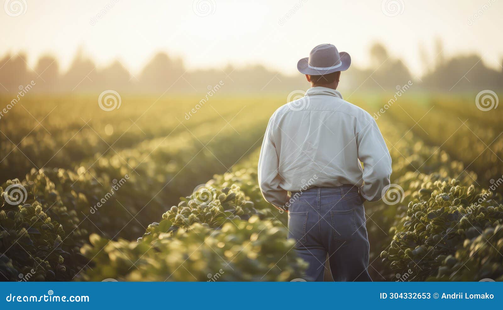 A Man Standing in a Field of Crops Stock Illustration - Illustration of ...