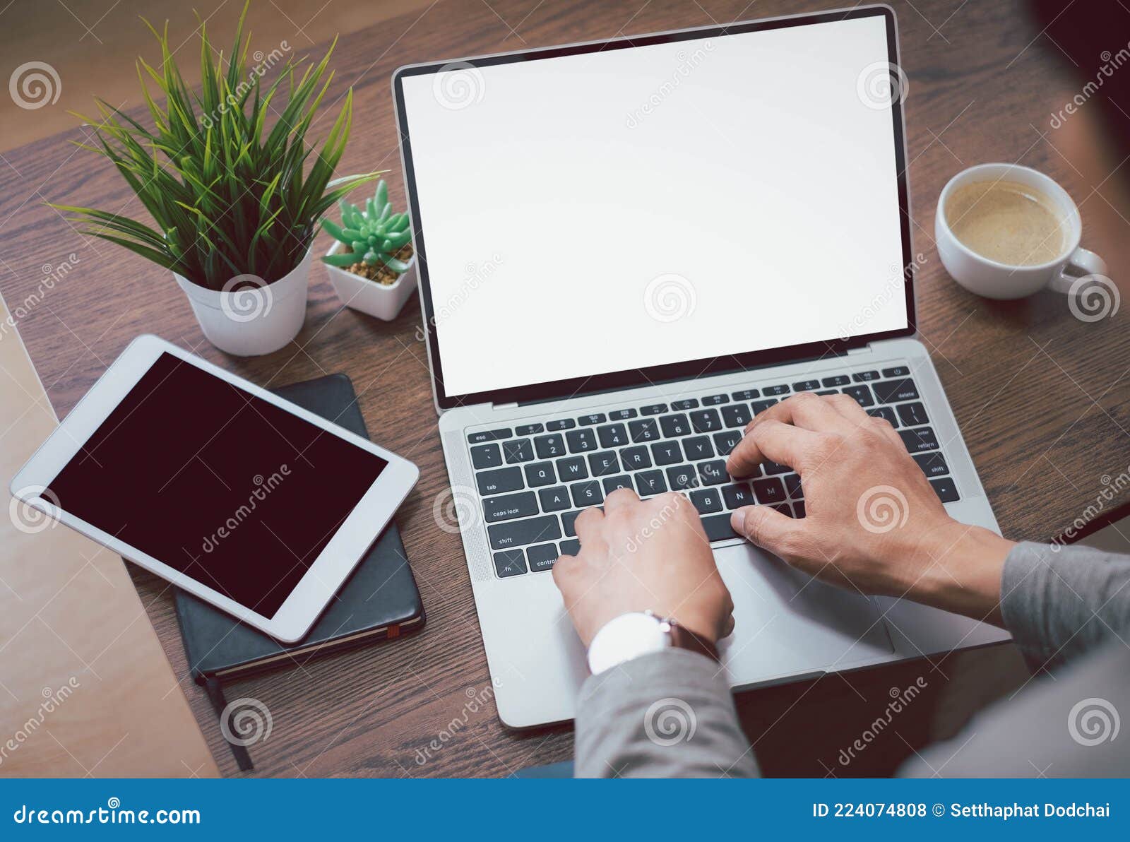 Image of Man Hand Using and Typing Keyboard of Laptop Computer Notebook ...