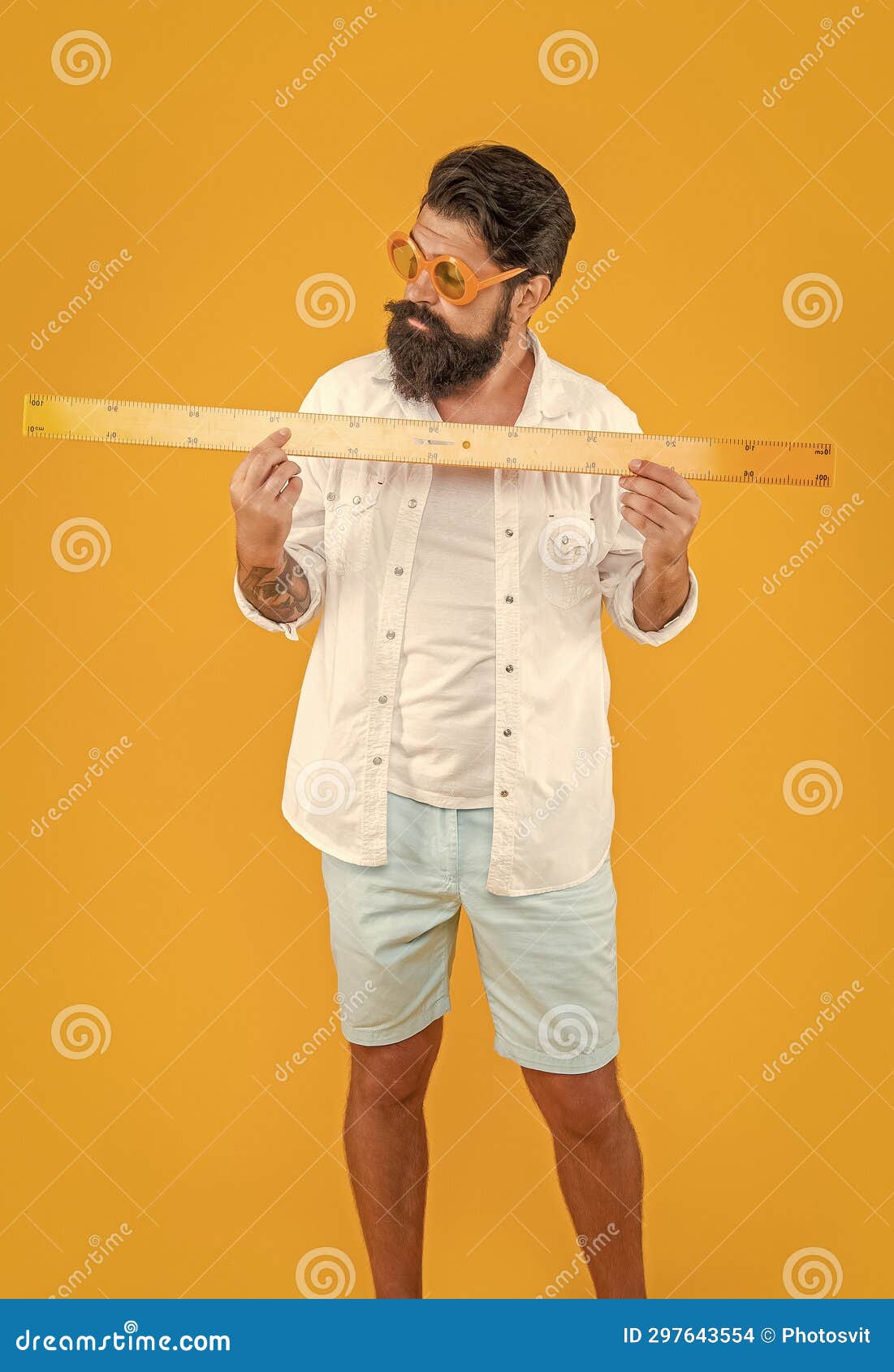 Image of Man Hold Measuring Ruler. Man Hold Measuring Ruler Isolated on ...