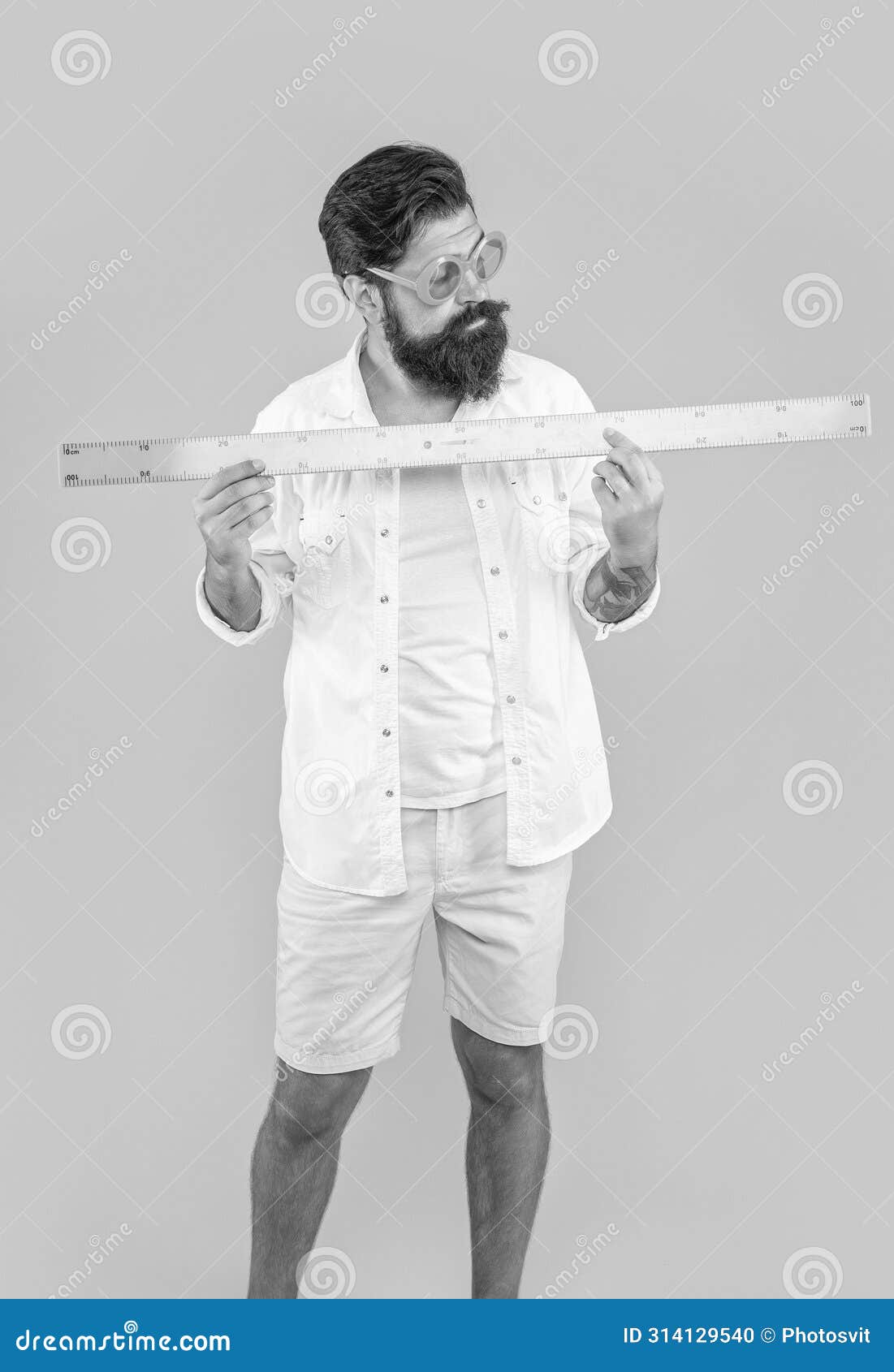 Image of Man Hold Measuring Ruler. Man Hold Measuring Ruler Isolated on ...