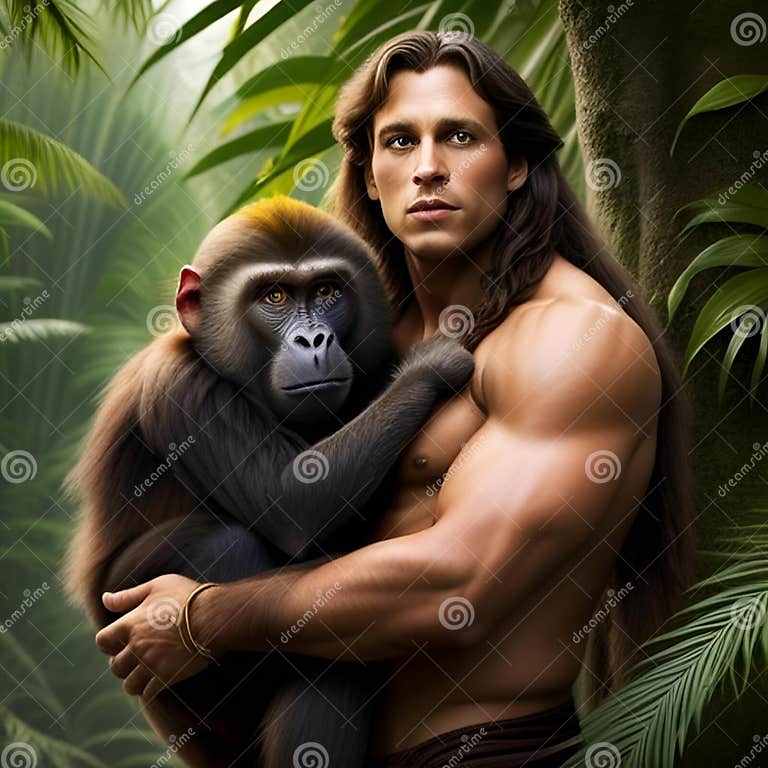 An Image of a Man with a Monkey on His Shoulder Stock Illustration ...