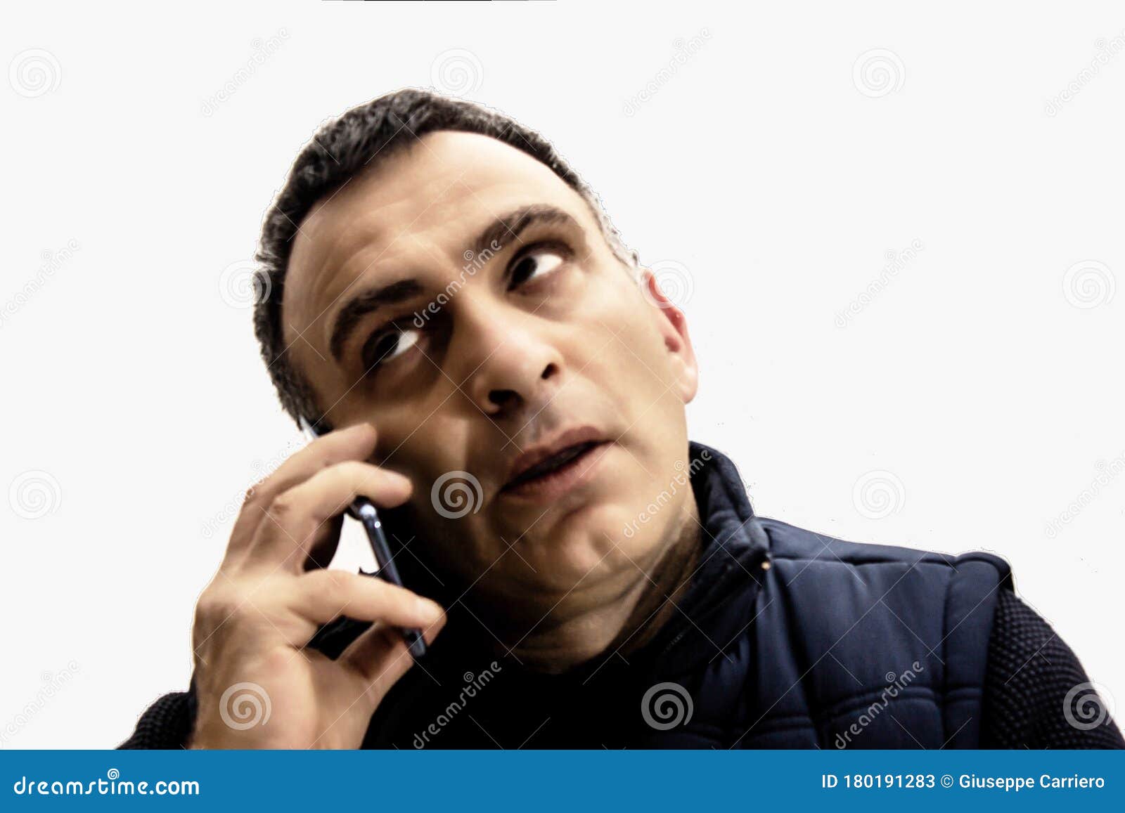 Image of Man with Phone in Hand Listening Bored and Snorting a Speech ...