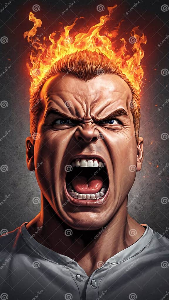 Image of a Man S Face in Rage. Head on Fire. Stock Illustration ...
