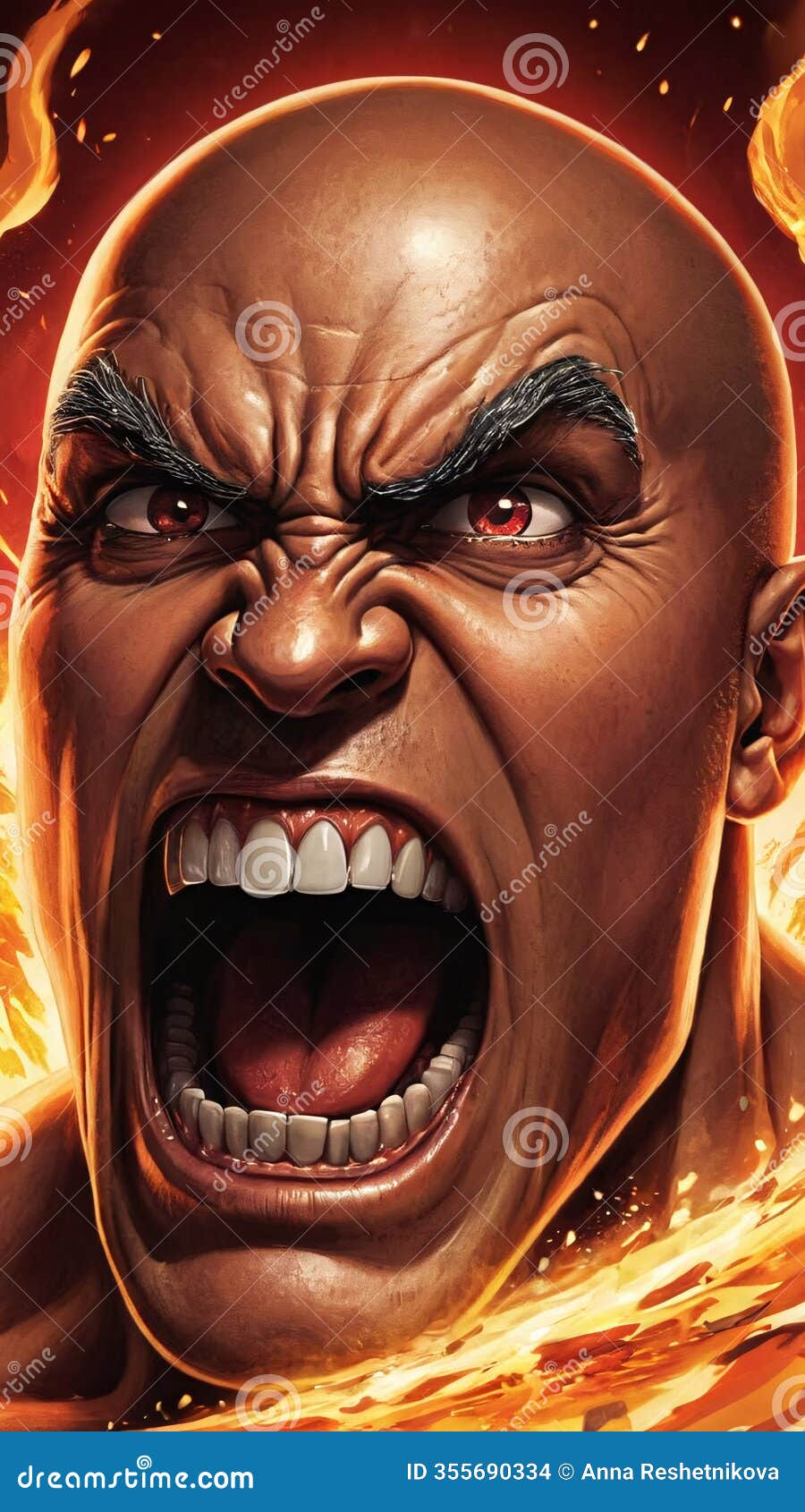 Image of a Man S Face in Rage. Head on Fire. Stock Illustration ...