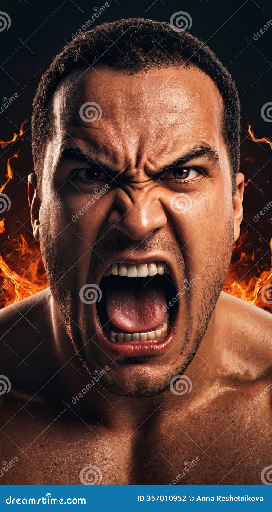 Image of a Man S Face in Rage. Head on Fire. Stock Illustration ...