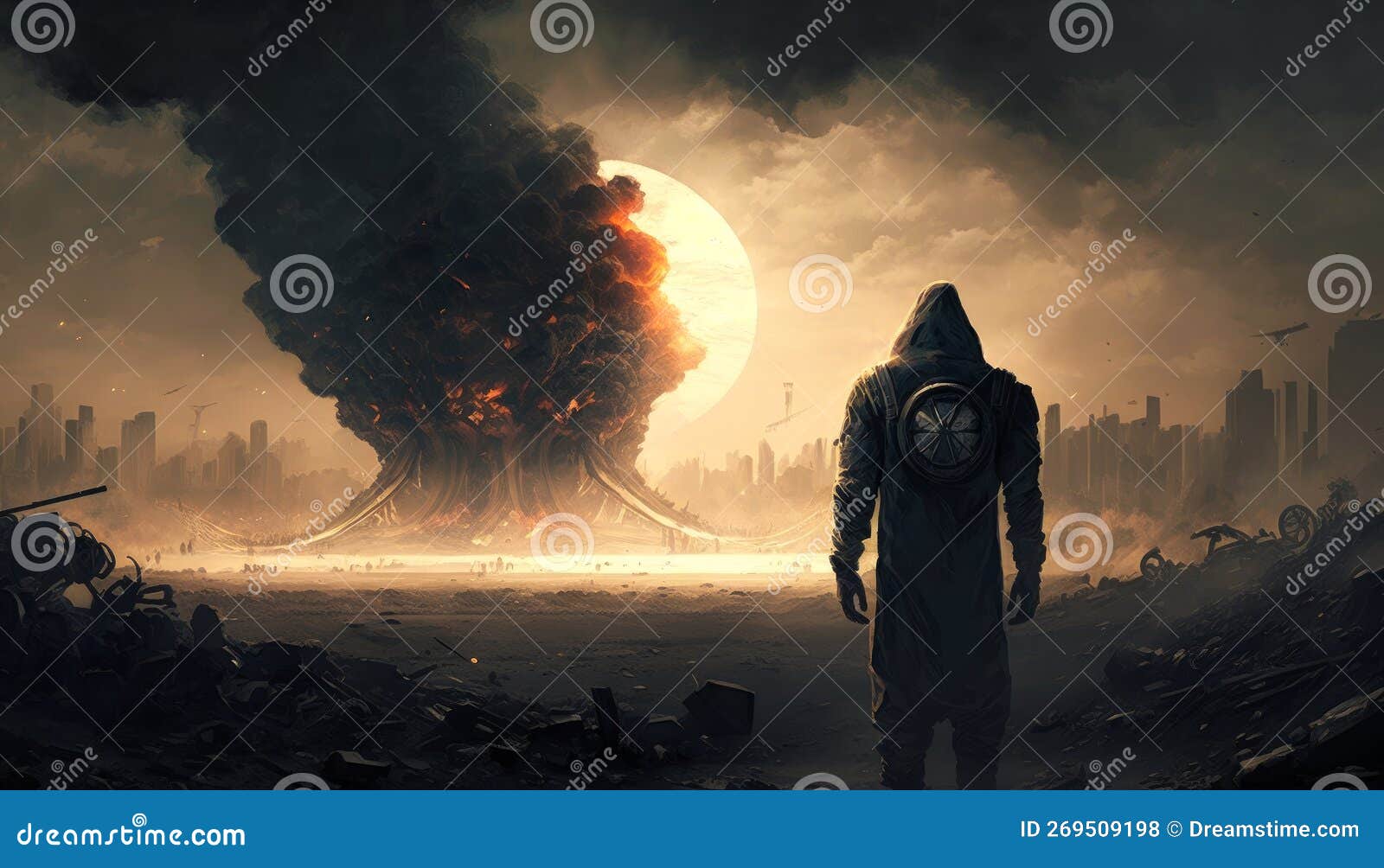 An Image of Man Standing in Front of an Explosion. Generative AI Stock ...