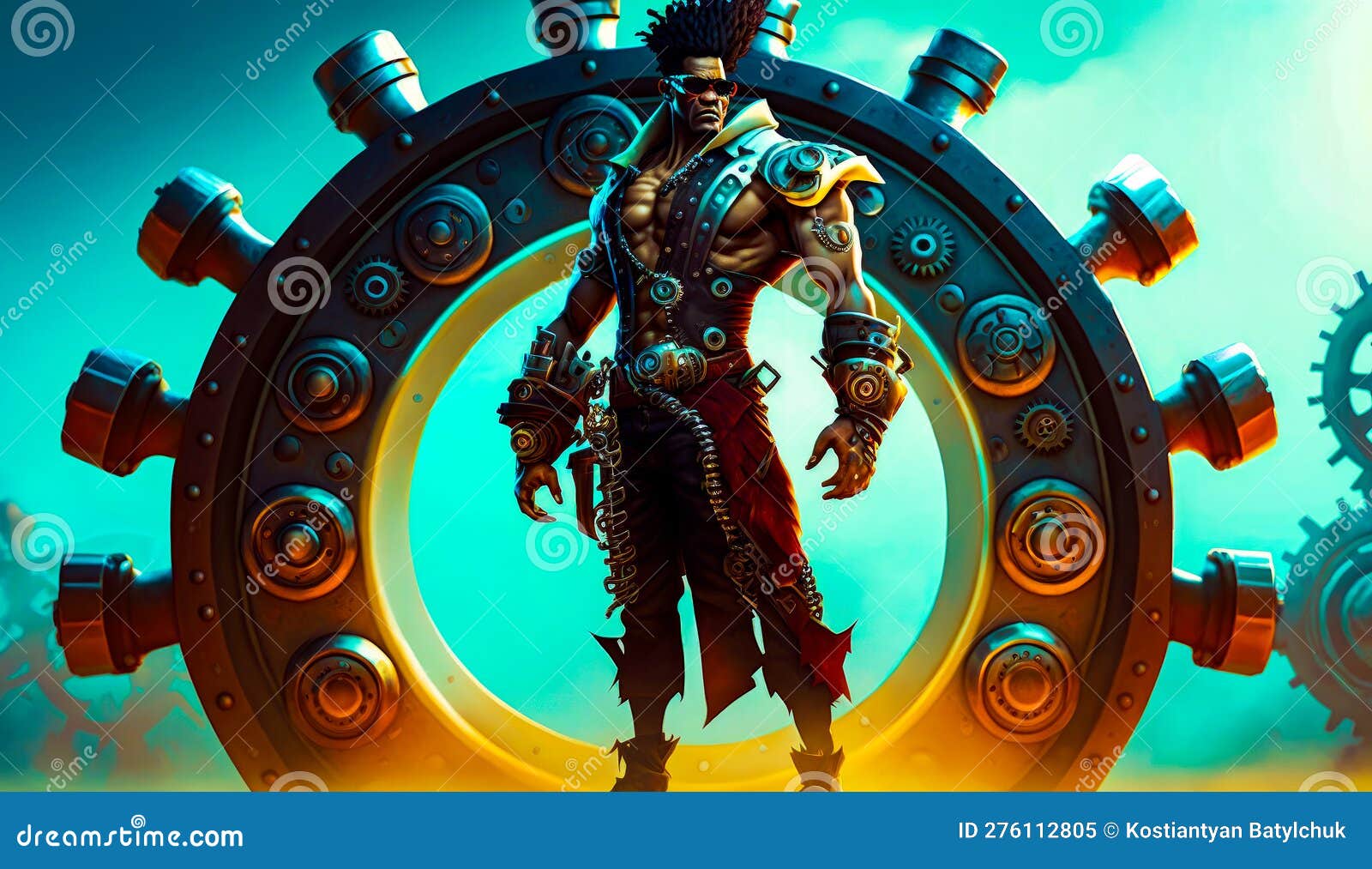 Image of Man Standing in Front of Giant Clock with Gears on it ...