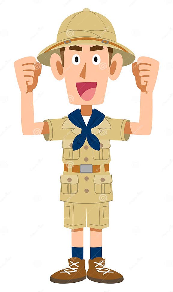 A Man Wearing an Explorer S Clothes Doing a Guts Pose Stock Vector ...