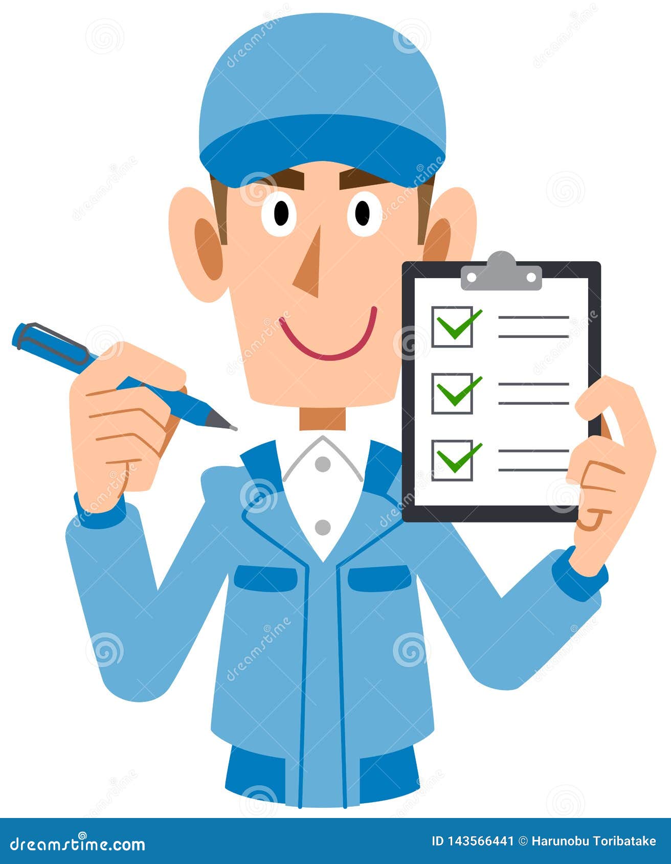 A Man in Work Clothes Holding Checklist in Hand Stock Vector ...