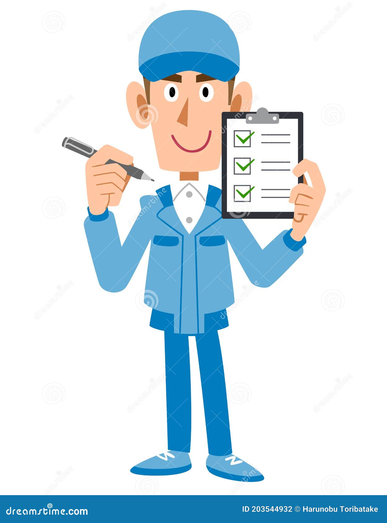 A Man in Work Clothes Holding a Checklist Stock Vector - Illustration ...