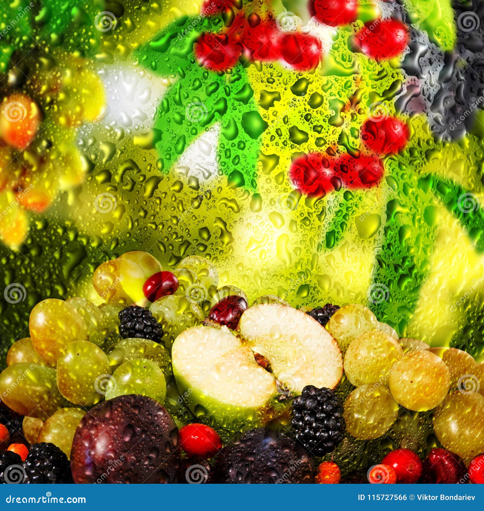 Image of Many Fruits Closeup Stock Illustration - Illustration of drops ...
