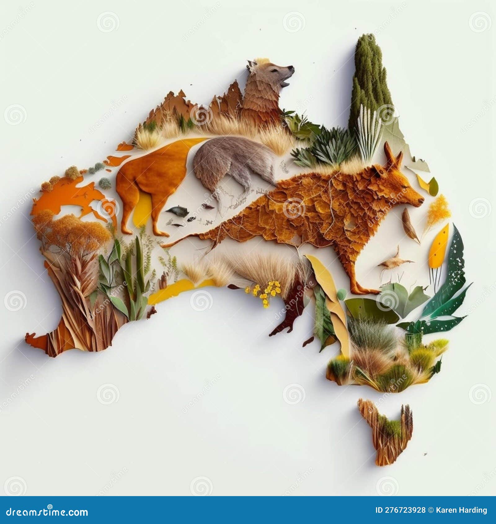Map of Australia with Native Animals and Plants Stock Illustration ...