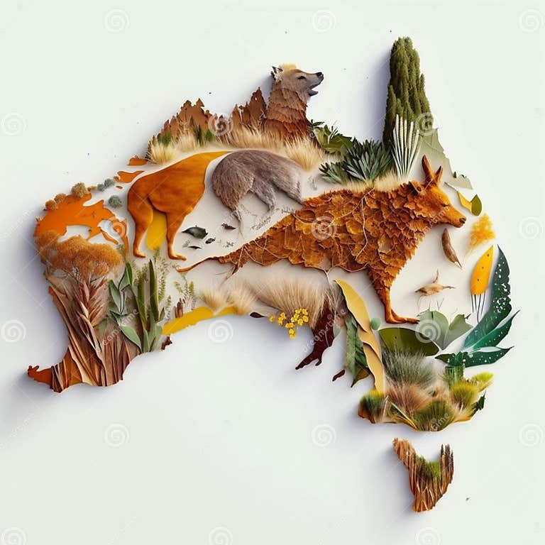 Map of Australia with Native Animals and Plants Stock Illustration ...