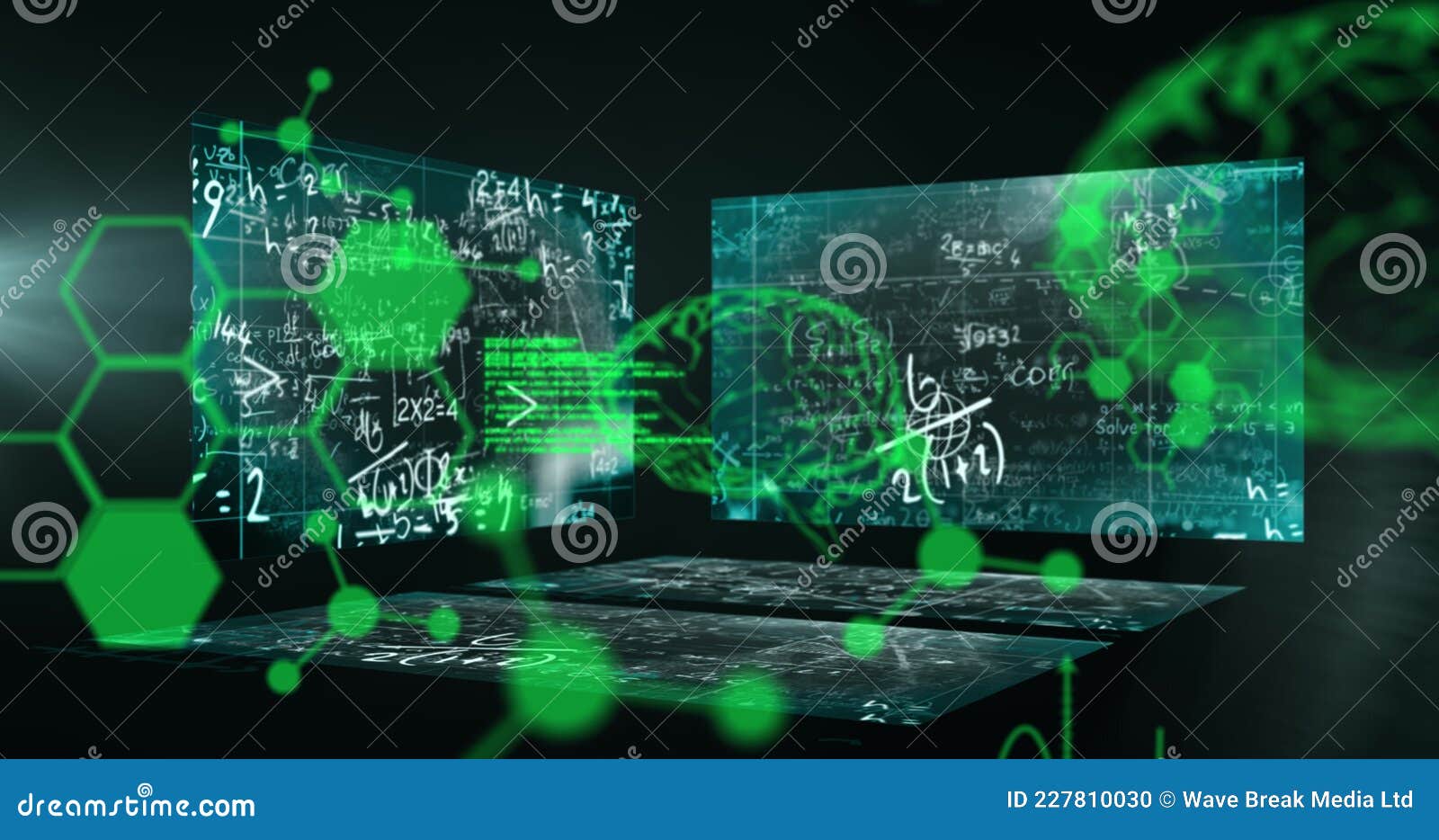 Image of Math Equations Written on Screen with Green 3D Brain and ...