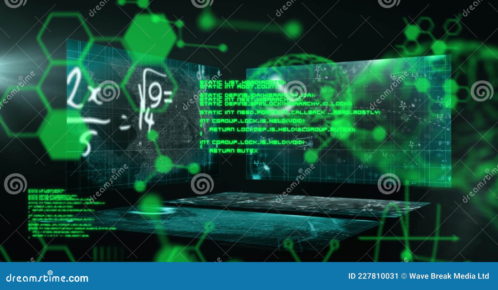 Image of Math Equations Written on Screen with Green 3D Brain and ...