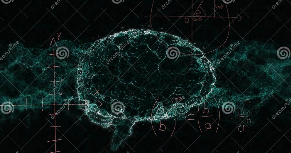 Image of Math Formulas, Brain and Dna on Black Background Stock ...