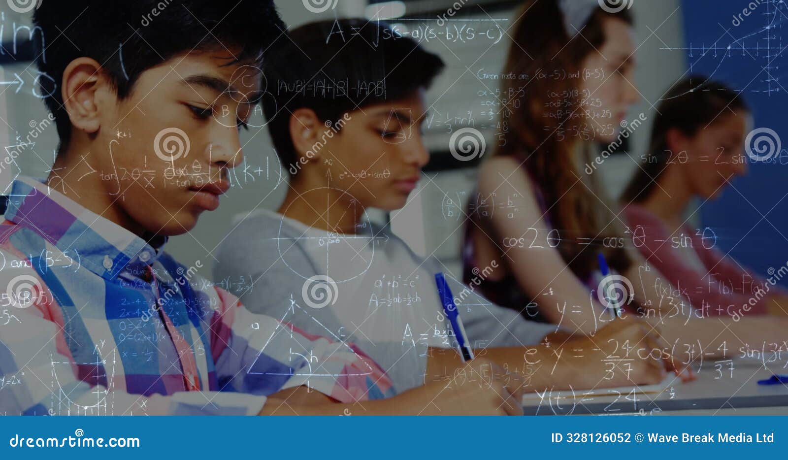 Image of Math Formulas Moving Over Class of Diverse Pupils Learning at ...