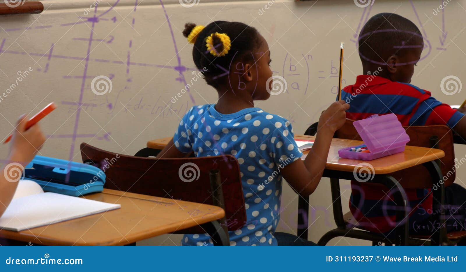 Image of Math Formulas Over African American Children Learning at ...