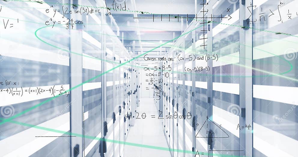 Image of Mathematical Equations Against Light Trails Over Computer ...