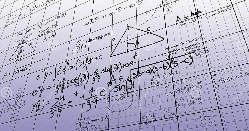Image of Mathematical Equations Floating Over Grid Network Against Blue ...