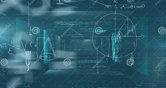 Image of Mathematical Equations Floating Over Screens with Data ...