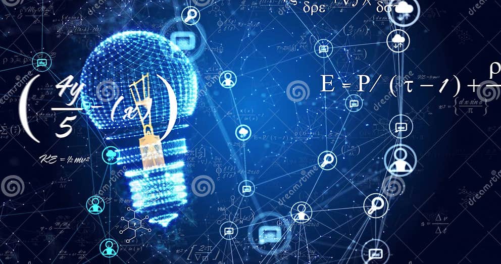 Image of Mathematical Equations, Light Bulb and Communication Networks ...