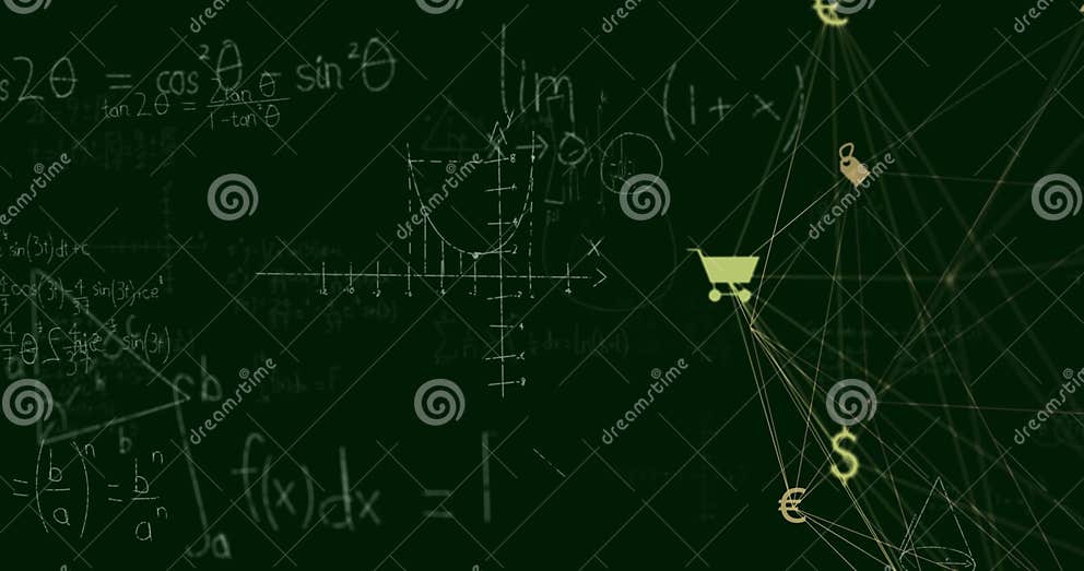 Image of Mathematical Equations and Network of Connections Stock Image ...