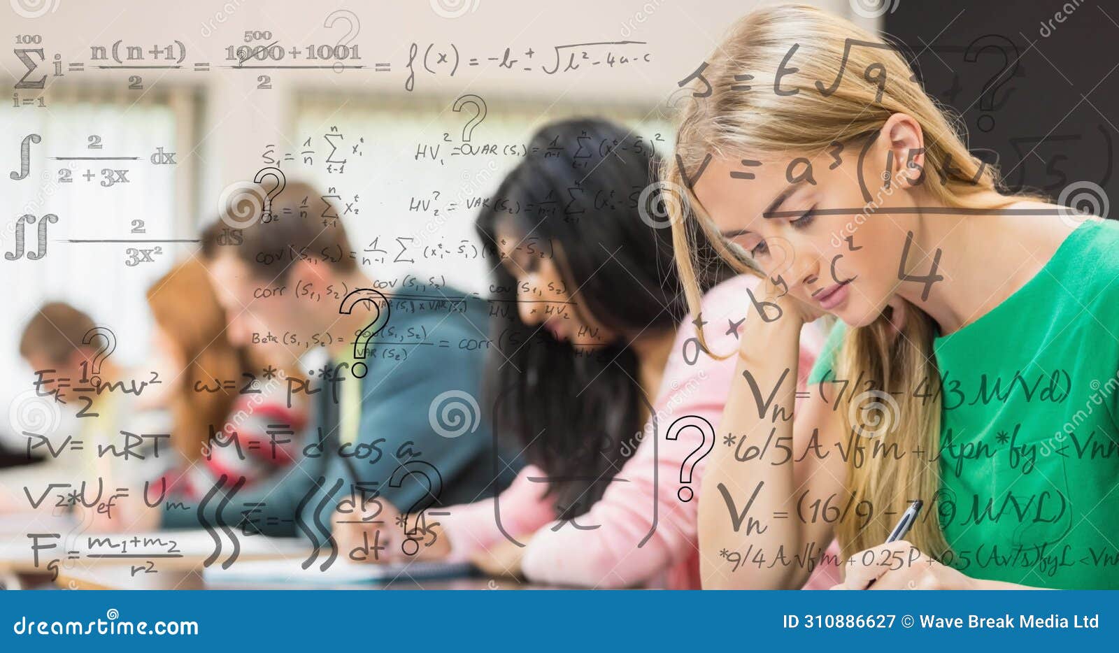 Image of Mathematical Equations Over Diverse Students in Classroom ...