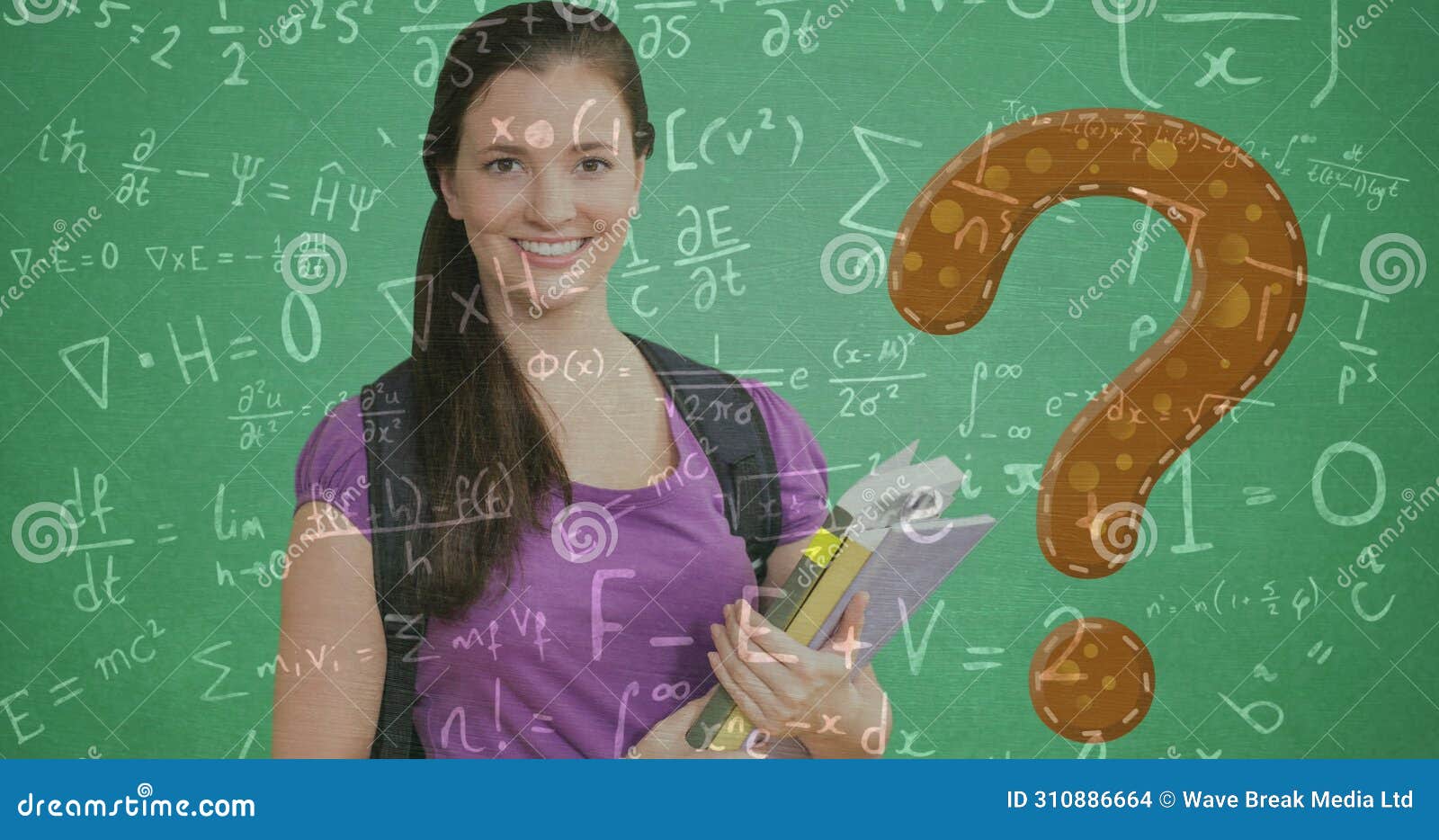 Image of Mathematical Equations and Question Mark Over Caucasian Female ...