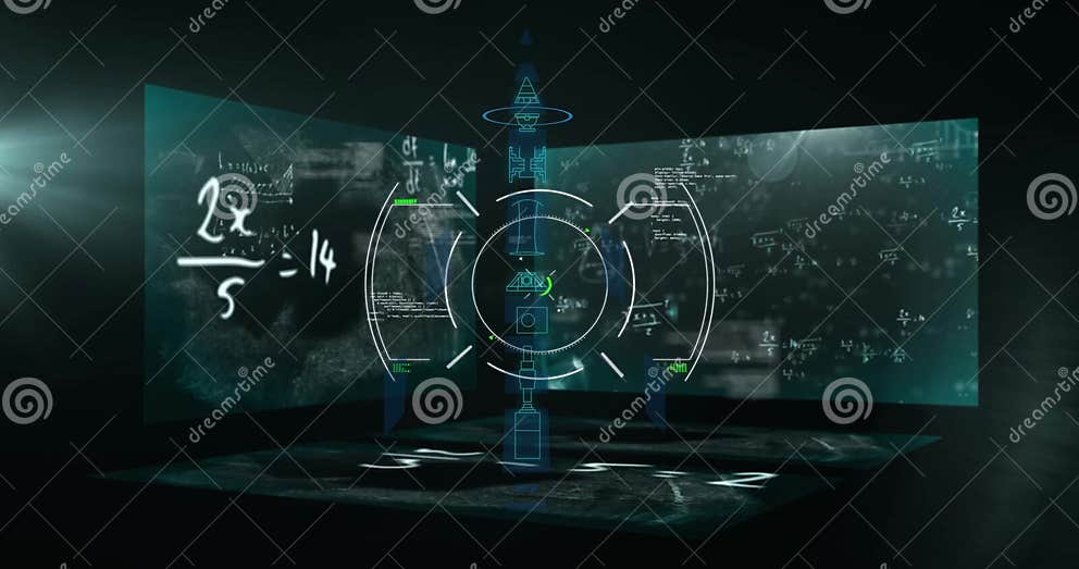 Image of Mathematical Equations and Scope Scanning on Black Background ...