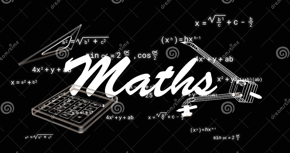 Image of Maths Text Over Icons and Mathematical Equations on Black ...