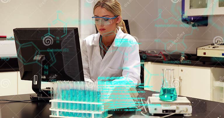 Image of Medical Data Processing on Caucasian Female Scientist Using ...