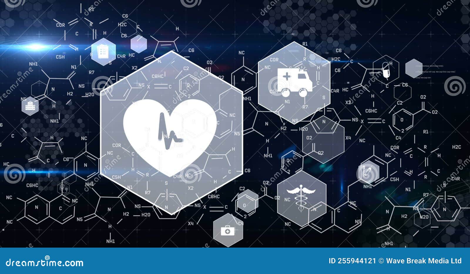 Image of Medical Icons and Chemical Formula with Data Processing Over ...