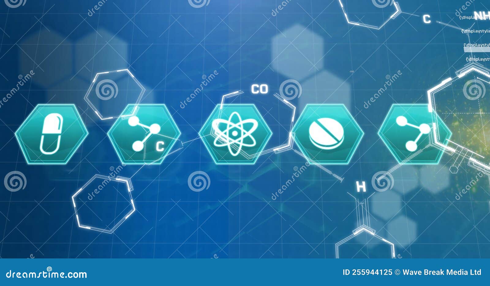 Image of Medical Icons and Chemical Formula with Data Processing Over ...