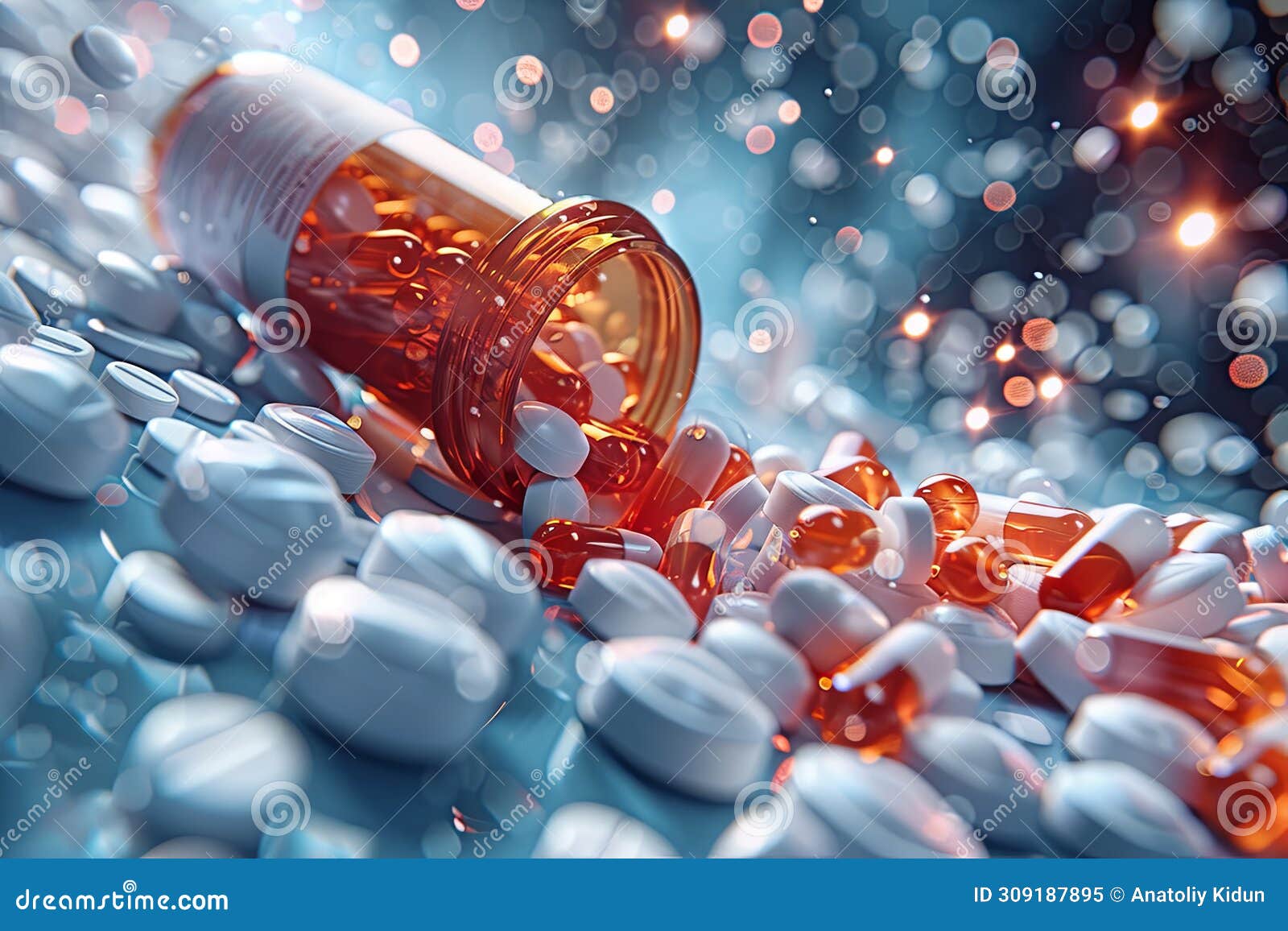 An Image of Medications Flying Out of an Open Bottle, in the Style of ...