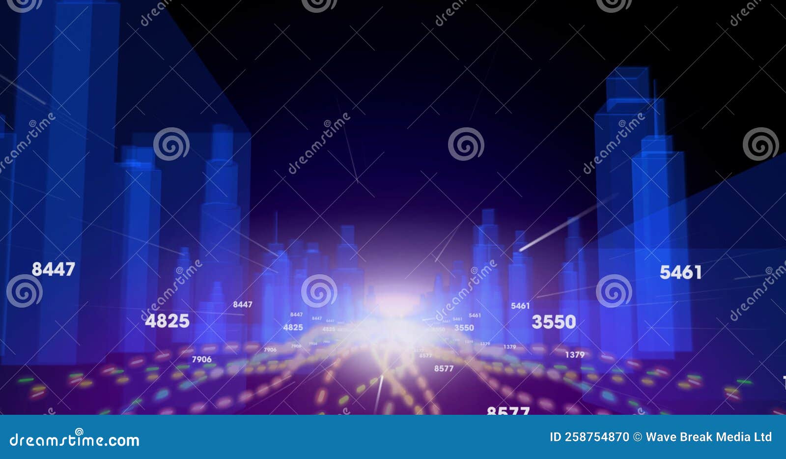 Image of Metaverse City in Virtual Reality with Numbers and Light Stock ...