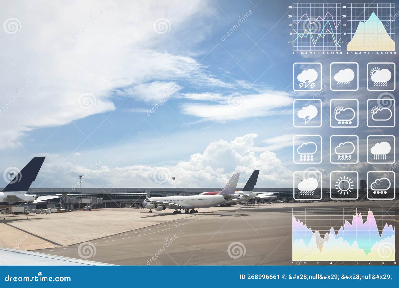Image For Meteorology Forecast Background For Aviation Industry With Weather Symbol Graph And