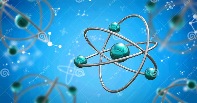 Image of Micro of Atom Models and Molecules Over Blue Background Stock ...