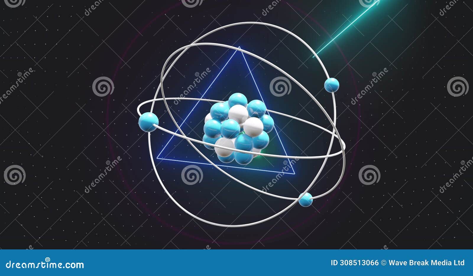 Image of Micro of Atom Models and Neon Circles Over Black Background ...