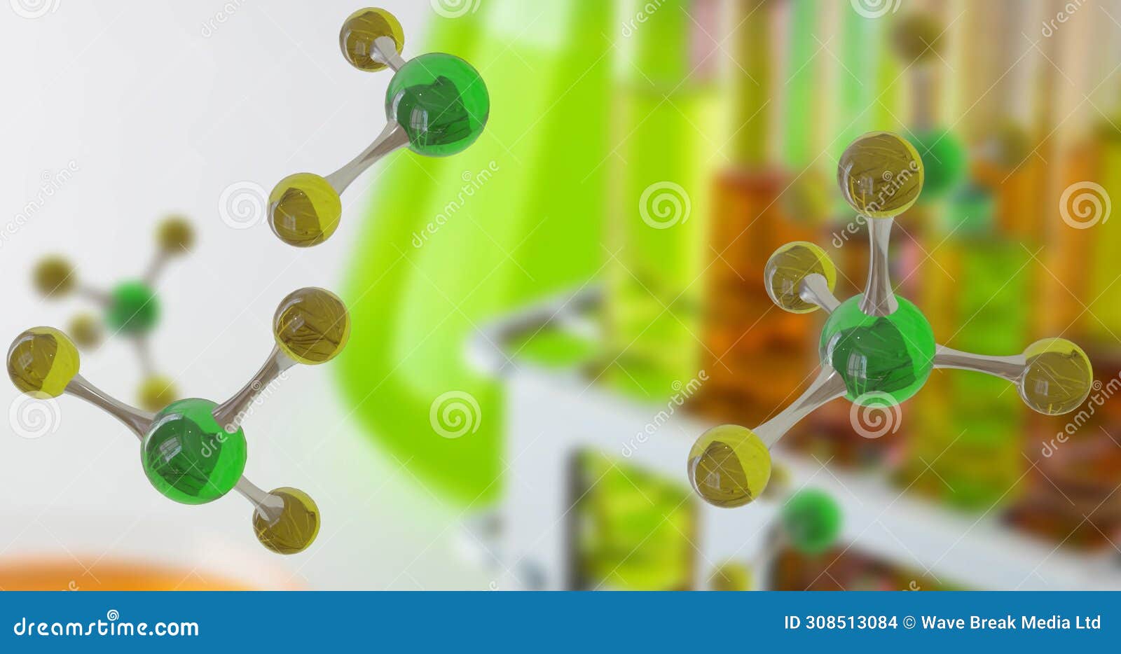 Image of Micro of Molecules Models and Laboratory Beakers Over White ...