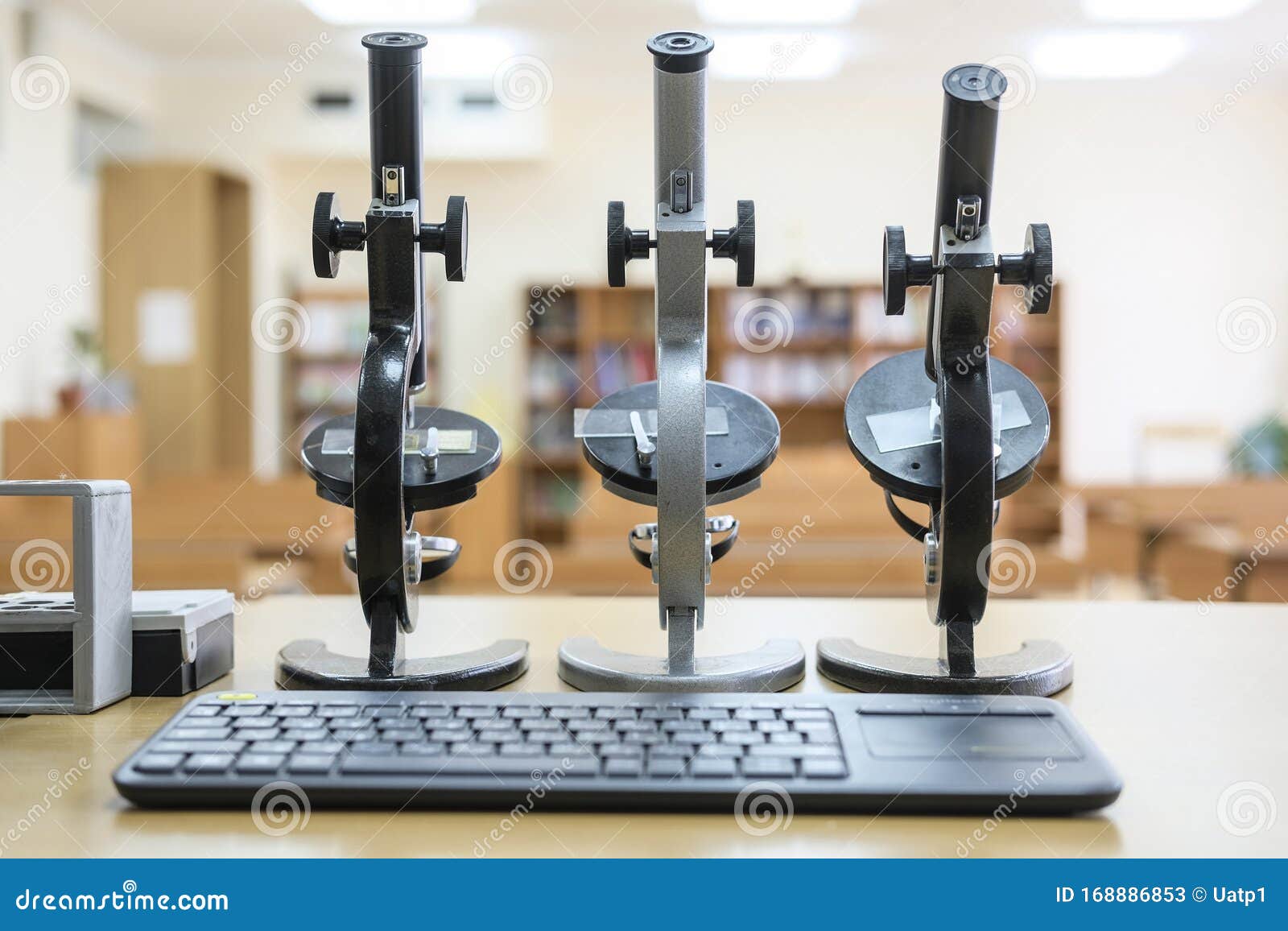 Microscopes on a School Desk Stock Image - Image of genetic ...
